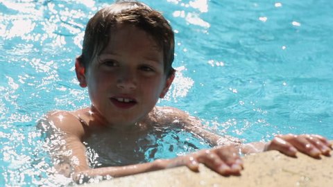 Child Boy Swimming Pool Getting Out Stock Footage Video (100% Royalty ...