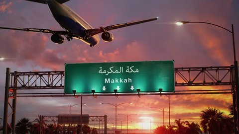 Airplane Landing Makkah During Wonderful Sunrise Stock Footage Video ...