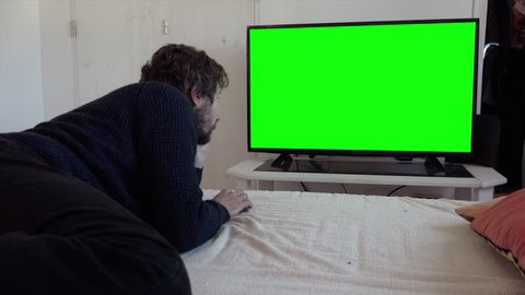 Man Watching Tv Closely Green Screen Stock Footage Video (100% Royalty ...