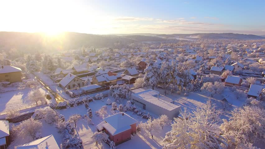 Aerial View to Snowy Village Stock Footage Video (100% Royalty-free ...