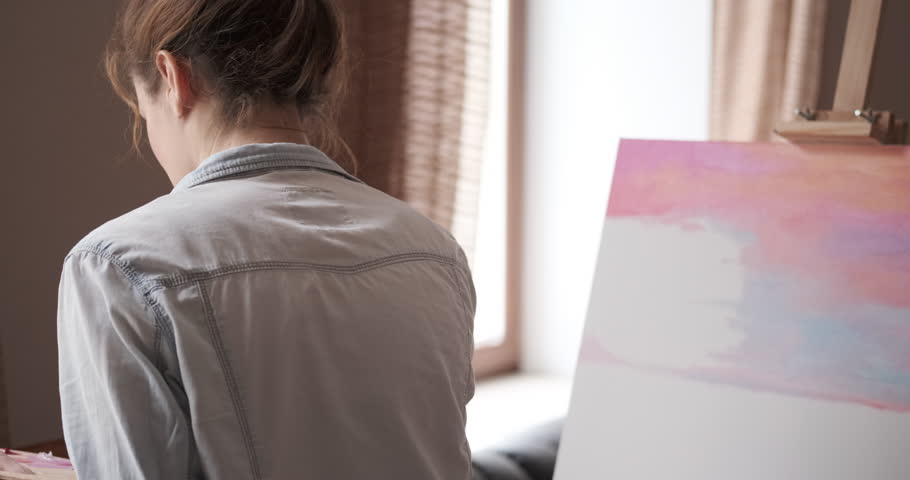 Rear View of Artist Painting Stock Footage Video (100% Royalty-free ...