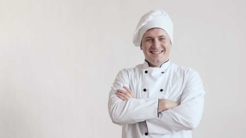 white-skinned chef man chef's clothes waist-deep Stock Footage Video ...