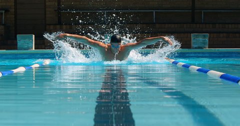 Front View Caucasian Male Swimmer Swimming Stock Footage Video (100% ...