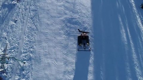 Aerial Top Down View Snowcat Snow Stock Footage Video (100% Royalty ...