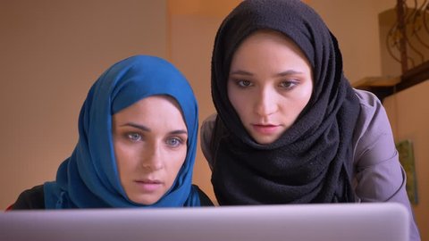 Closeup Portrait Two Young Muslim Businesswomen Stock Footage Video ...