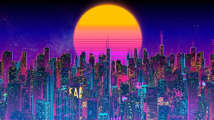 pink synthwave city against large moon Stock Footage Video (100% ...