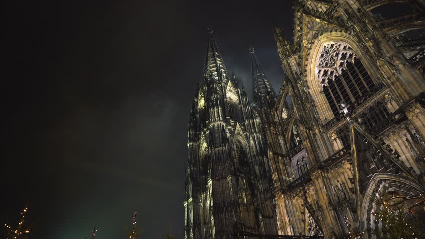 Cologne Cathedral. Night. its Raining Stock Footage Video (100% Royalty ...