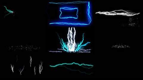 Set Various Lightning Strikes Alpha Channel Stock Footage Video (100% ...