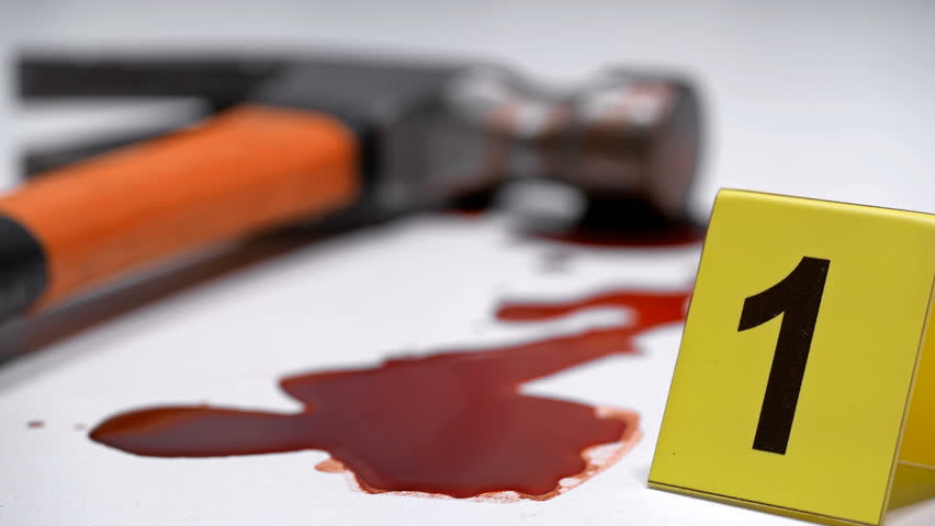 blood hammer on crime scene marked Stock Footage Video (100% Royalty ...