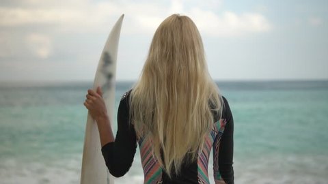 Cool Rear Shot Female Surfer Long Stock Footage Video (100% Royalty ...
