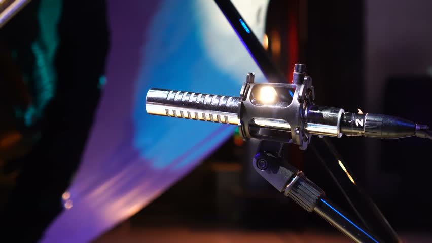 Microphone On Stage Spotlight Bright Light Stock Footage Video (100% ...