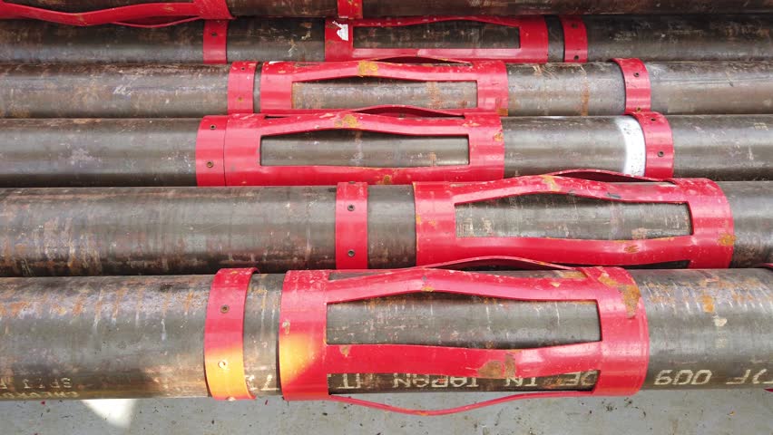 oil well casing bundles centralizers installed Stock Footage Video (100 ...