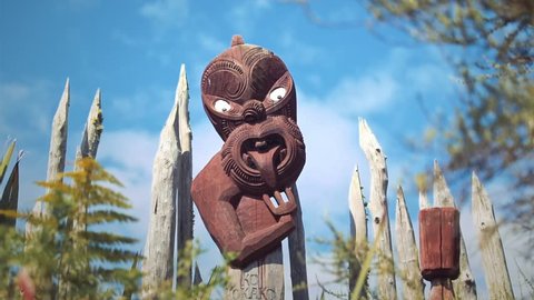 Native Maori Carving Amongst Flax Bush Stock Footage Video (100% ...