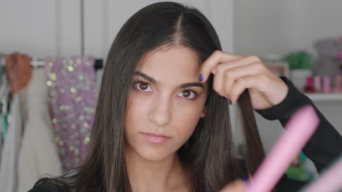 Beautiful Teenage Girl Vlogger Filming Makeup Stock Footage Video (100% ...