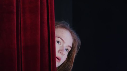 Theater Stage Scared Girl Looking Out Stock Footage Video (100% Royalty ...
