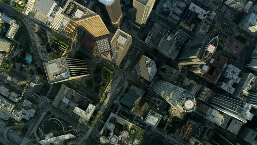 aerial overhead view commercial skyscrapers downtown Stock Footage ...