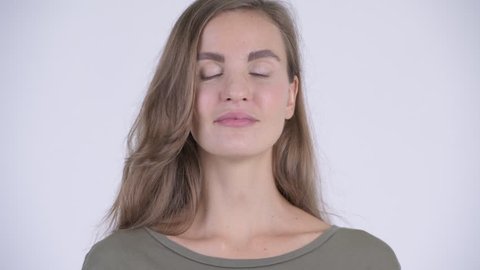 Face Happy Young Beautiful Woman Nodding Stock Footage Video (100% ...