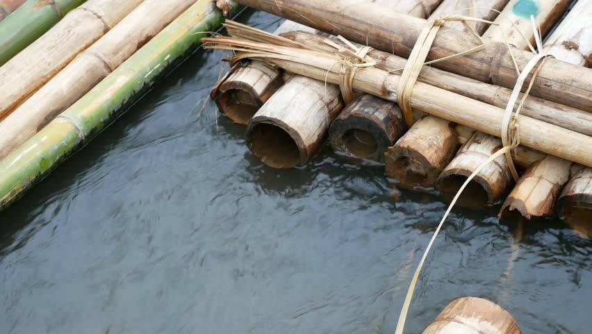 water flows through bamboo raft river Stock Footage Video (100% Royalty ...