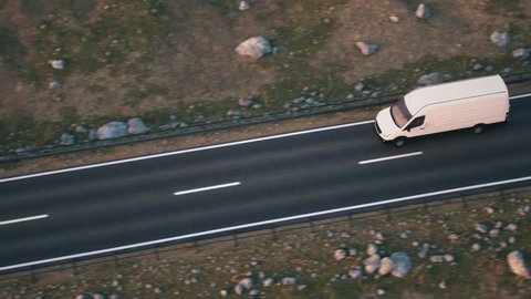 Aerial Shot White Delivery Van Driving Stock Footage Video (100% ...