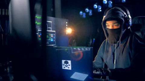 Close Male Hacker Beard Hood Hacked Stock Footage Video (100% Royalty ...
