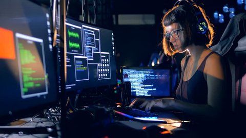 Young Lady Process Hacking Servers Stock Footage Video (100% Royalty ...