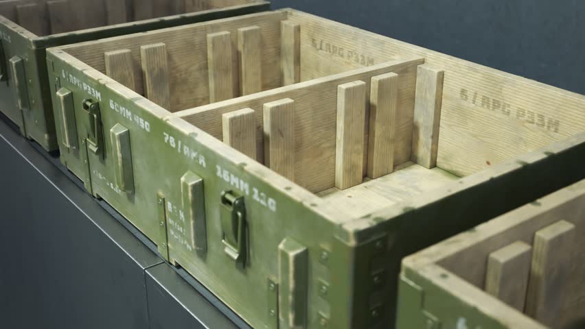 animation showing wooden military boxes getting Stock Footage Video ...