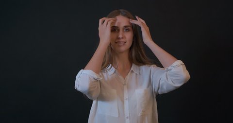 Beautiful Young Woman Running Hand Through Stock Footage Video (100% ...