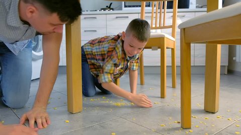 Dad Scolds His Son Scattered Food Stock Footage Video (100% Royalty ...
