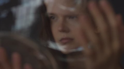 Close Portrait Female Face Through Wavering Stock Footage Video (100% ...