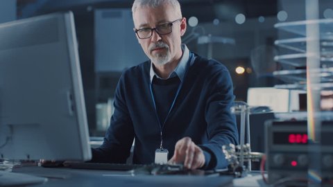 Portrait Middle Aged Electronics Development Engineer Stock Footage ...