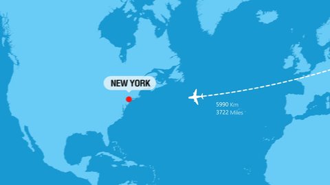 Moscow New York Flight Travel Route Stock Footage Video (100% Royalty ...