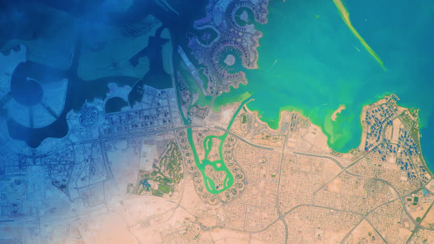 satellite view doha capital city qatar Stock Footage Video (100% ...