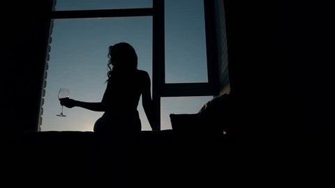 Silhouette Graceful Girl Wine Sitting Dancing Stock Footage Video (100% ...