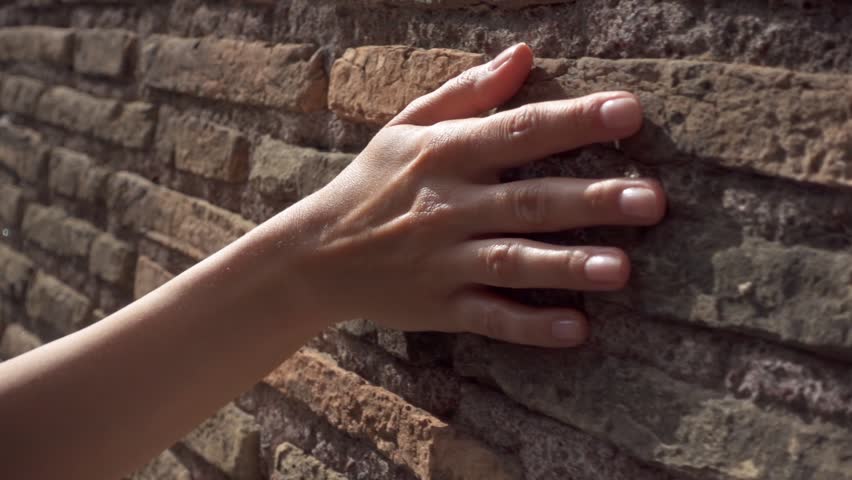 woman sliding hand against old ancient Stock Footage Video (100% ...