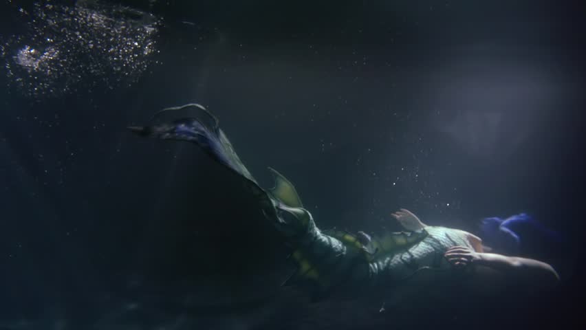 A Beautiful Blue-haired Mermaid, Under Stock Footage Video (100% ...