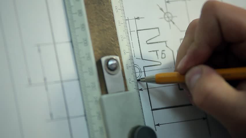 man draws technical drawing on board Stock Footage Video (100% Royalty ...