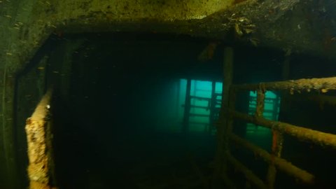 Inside Ship Wreck Underwater Shipwreck Dark Stock Footage Video (100% ...