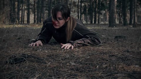 Frightened Injured Bloody Woman Crawling Mobile Stock Footage Video ...