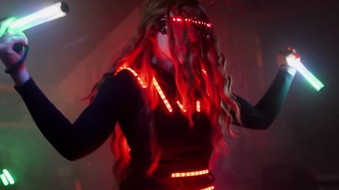 woman waving red flare dancing on Stock Footage Video (100% Royalty ...