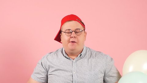 Confident Grown Tubby Man Red Baseball Stock Footage Video (100% ...