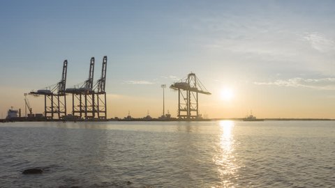 Cranes Loading Unloading Cargo Ship Port Stock Footage Video (100% ...