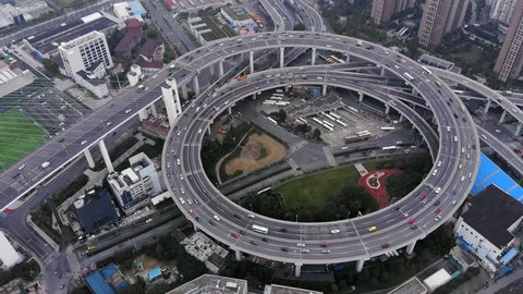 circular junction end nanpu bridge aerial Stock Footage Video (100% ...