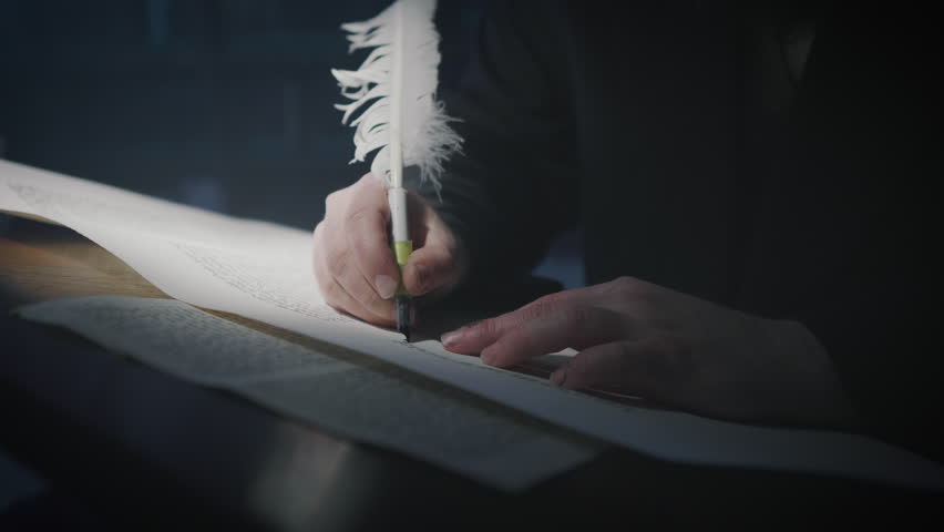 cinematic shot man writing torah scroll Stock Footage Video (100% ...