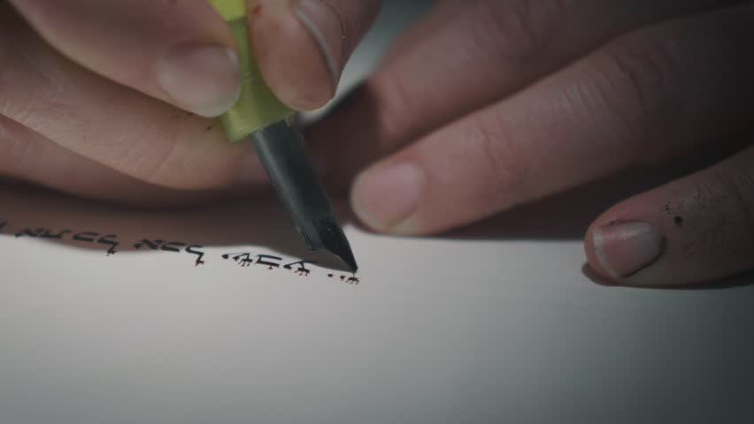 cinematic shot man writing torah scroll Stock Footage Video (100% ...