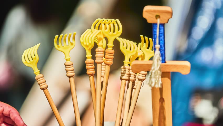 baby rake wooden sword exhibition folk Stock Footage Video (100% ...