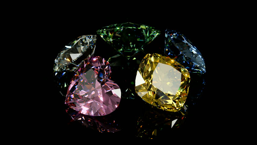 five fancy colored diamonds rotating on Stock Footage Video (100% ...