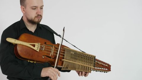 Young Musician Demonstrates Technique Playing Nickelharpa Stock Footage ...