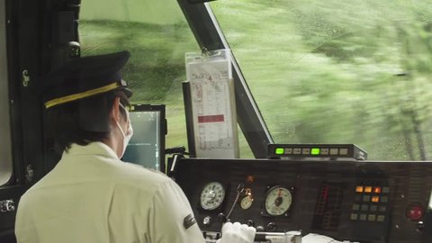 Closeup Front View Moving Train Conductor Stock Footage Video (100% ...