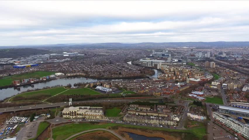 aerial view cardiff bay capital wales Stock Footage Video (100% Royalty ...