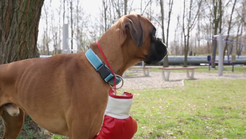 Boxer Dog Standing with Red Stock Footage Video (100% Royalty-free ...